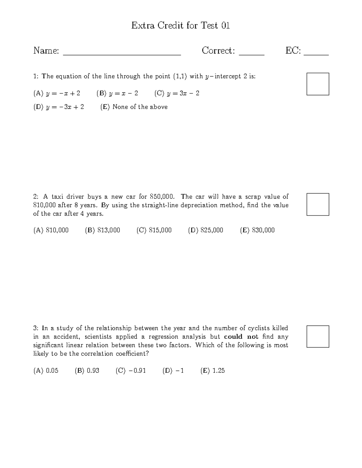 Sample Final Exam Problems for Course Code: Test 01 Extra Credit - Studocu