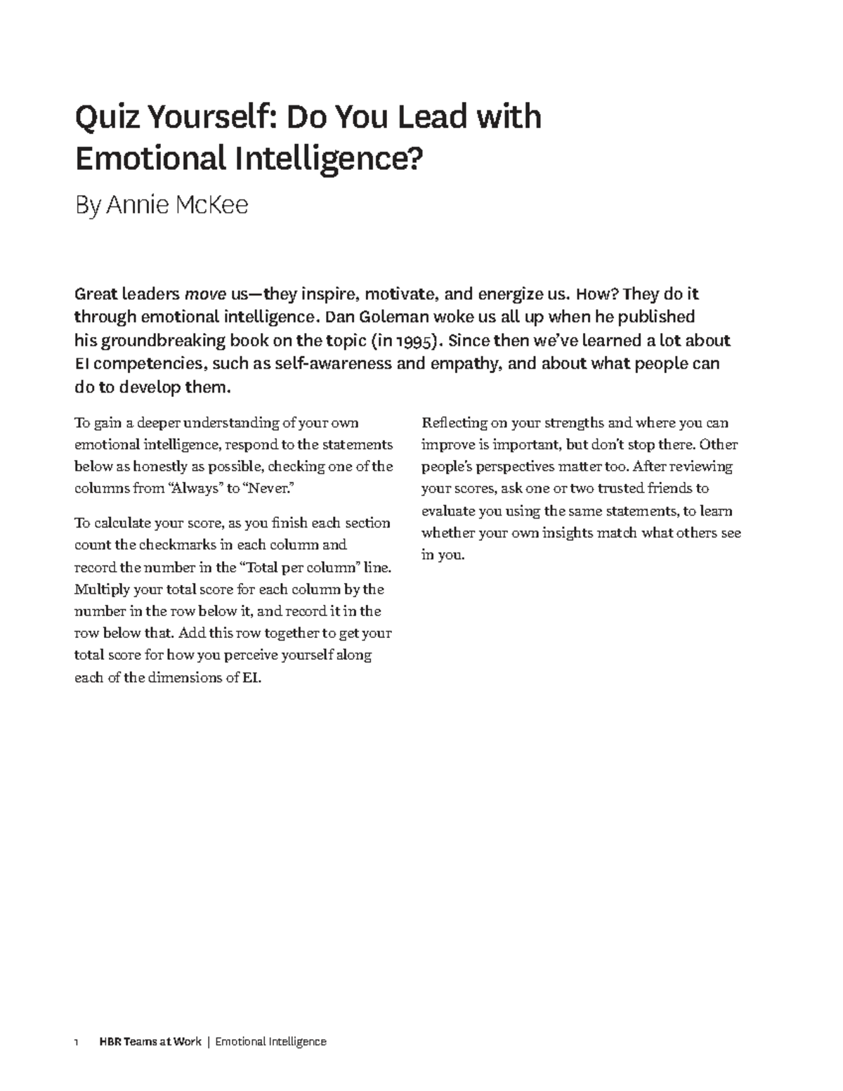 Quiz Yourself: Do You Lead with EI? - Emotional Intelligence Insights ...