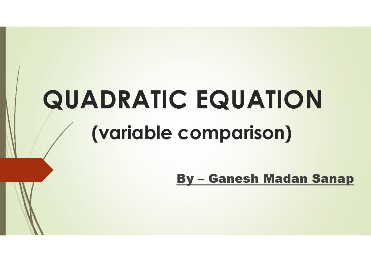 QUADRATIC EQUATION (MATH 101) - Practice Material and Solutions - Studocu