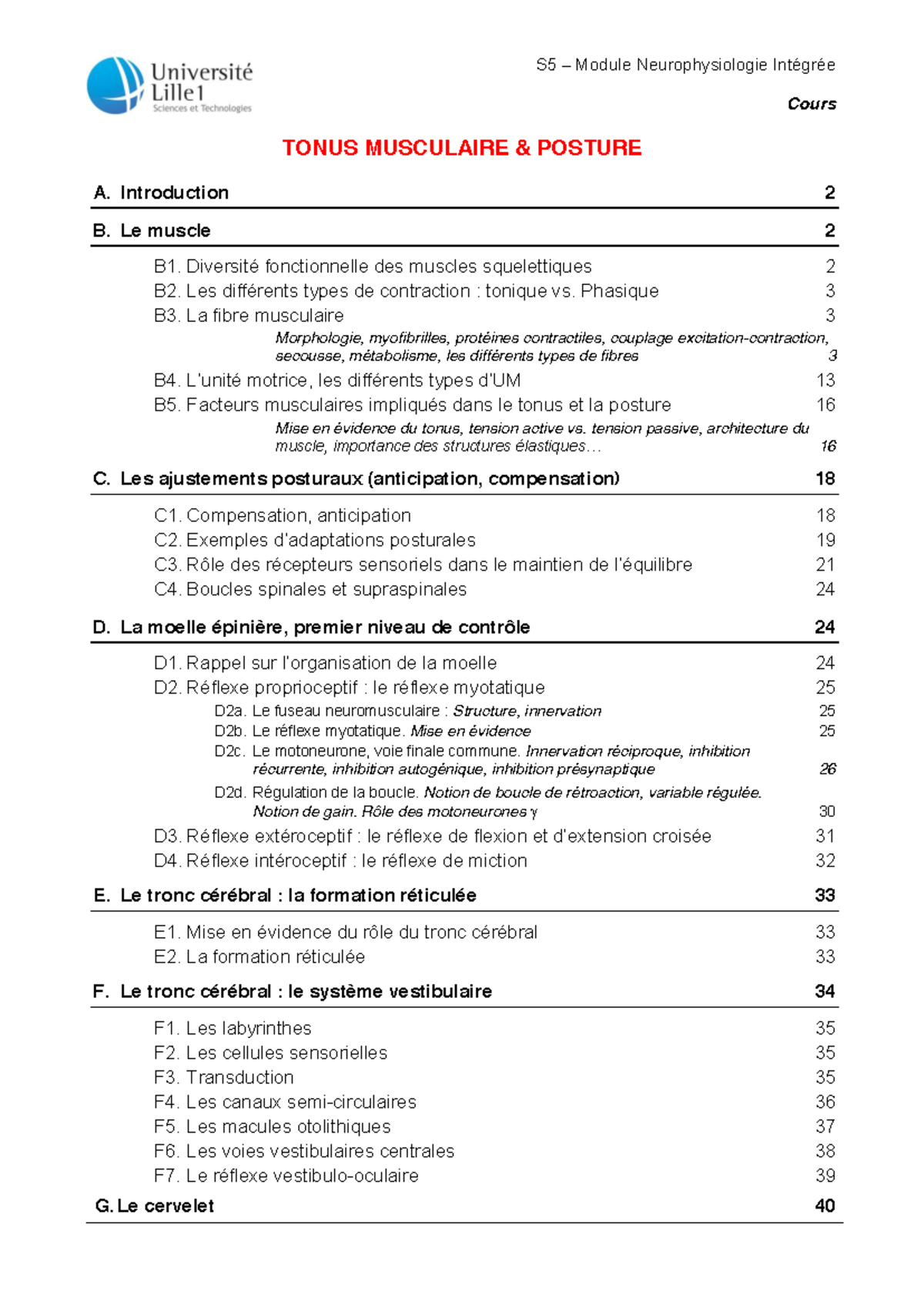 S5 - Final Exam: Tonus Musculaire et Posture en Neurophysiologie - Studocu