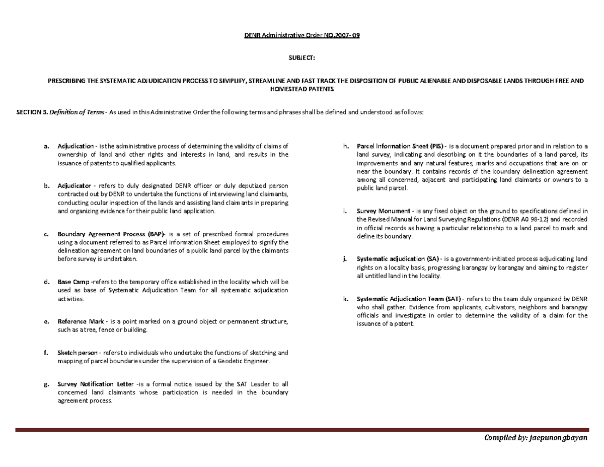 DENR Administrative Order No. 2007-09: Systematic Adjudication Process ...