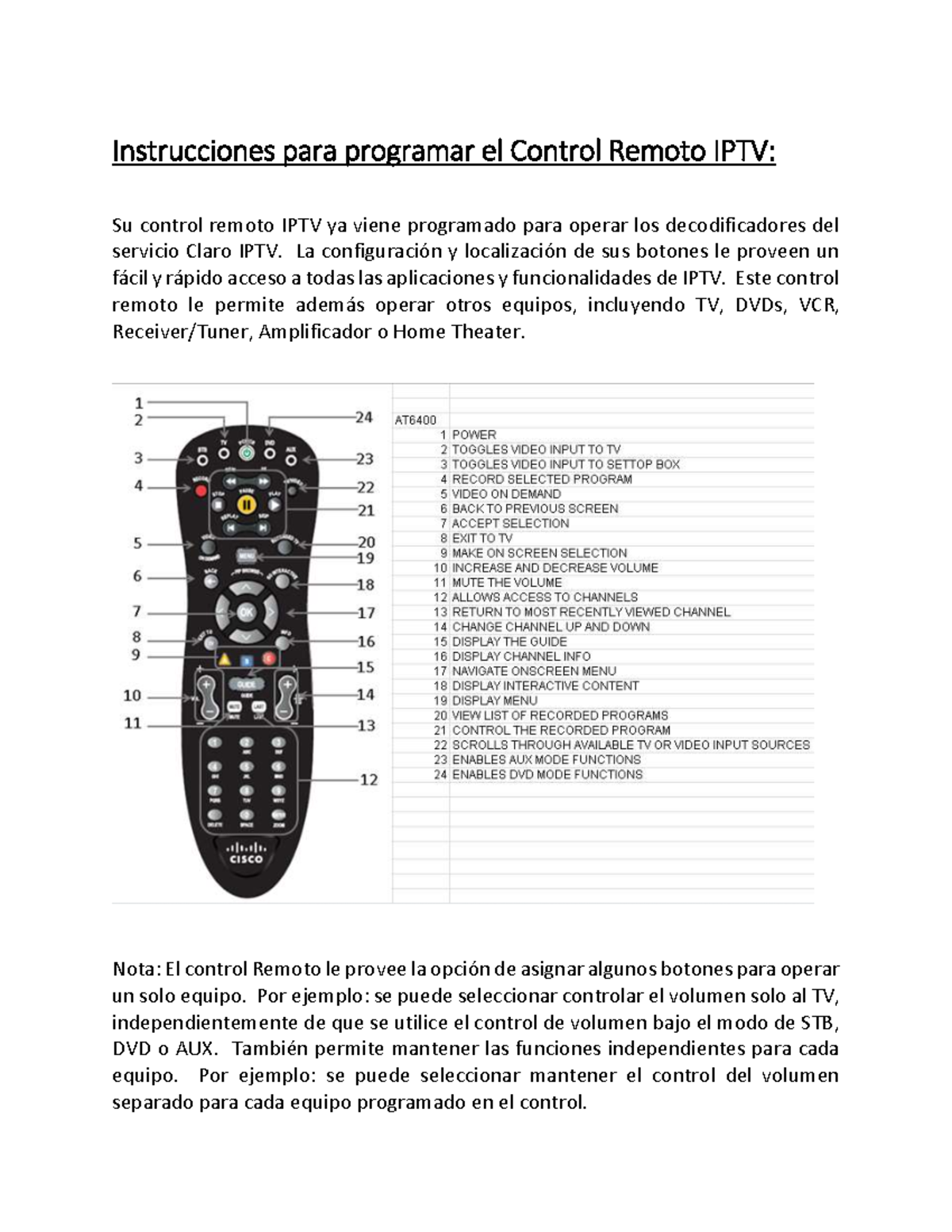 Instrucciones para Programar Control Remoto IPTV - Guía Completa - Studocu