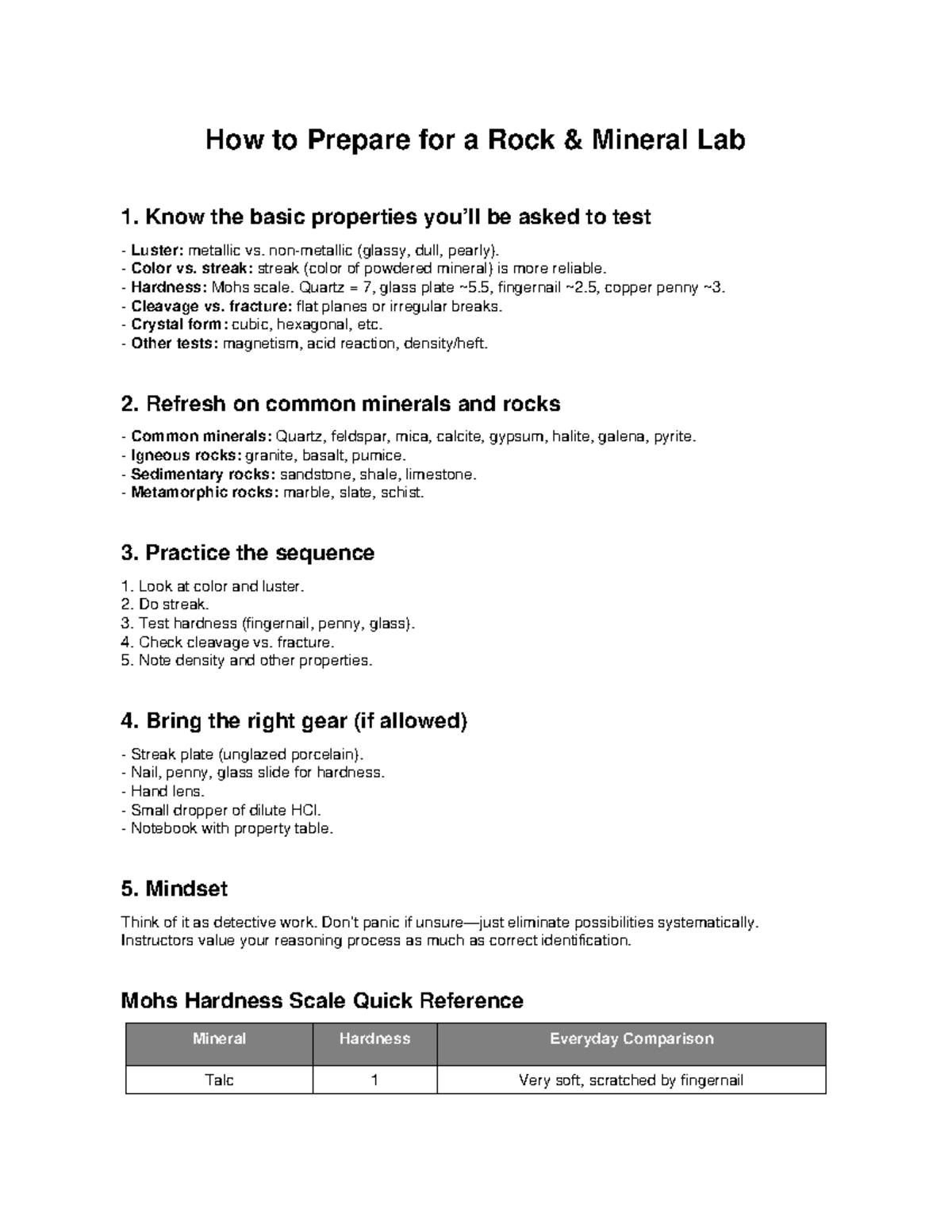 Rock Mineral Lab Prep - Notes (Course Code: LAB 101) - Studocu