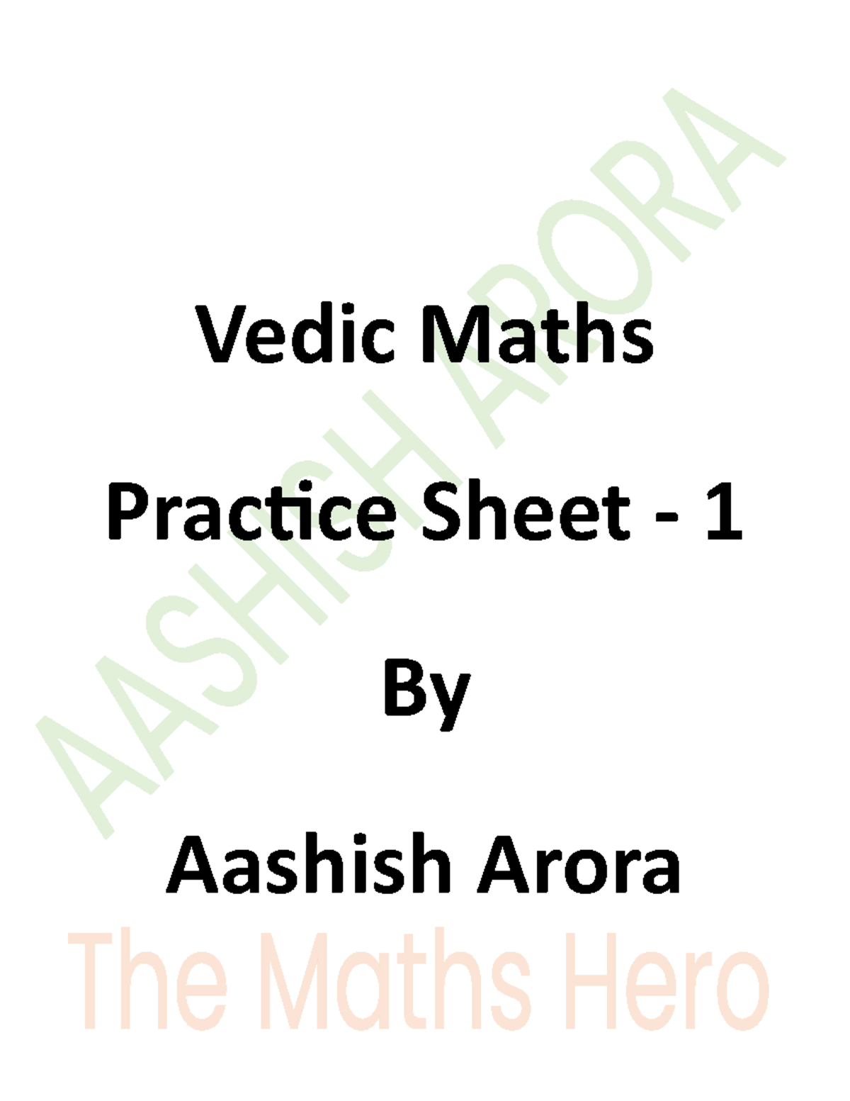 Vedic Maths Practice Sheet-1 (1050 Questions) - Studocu