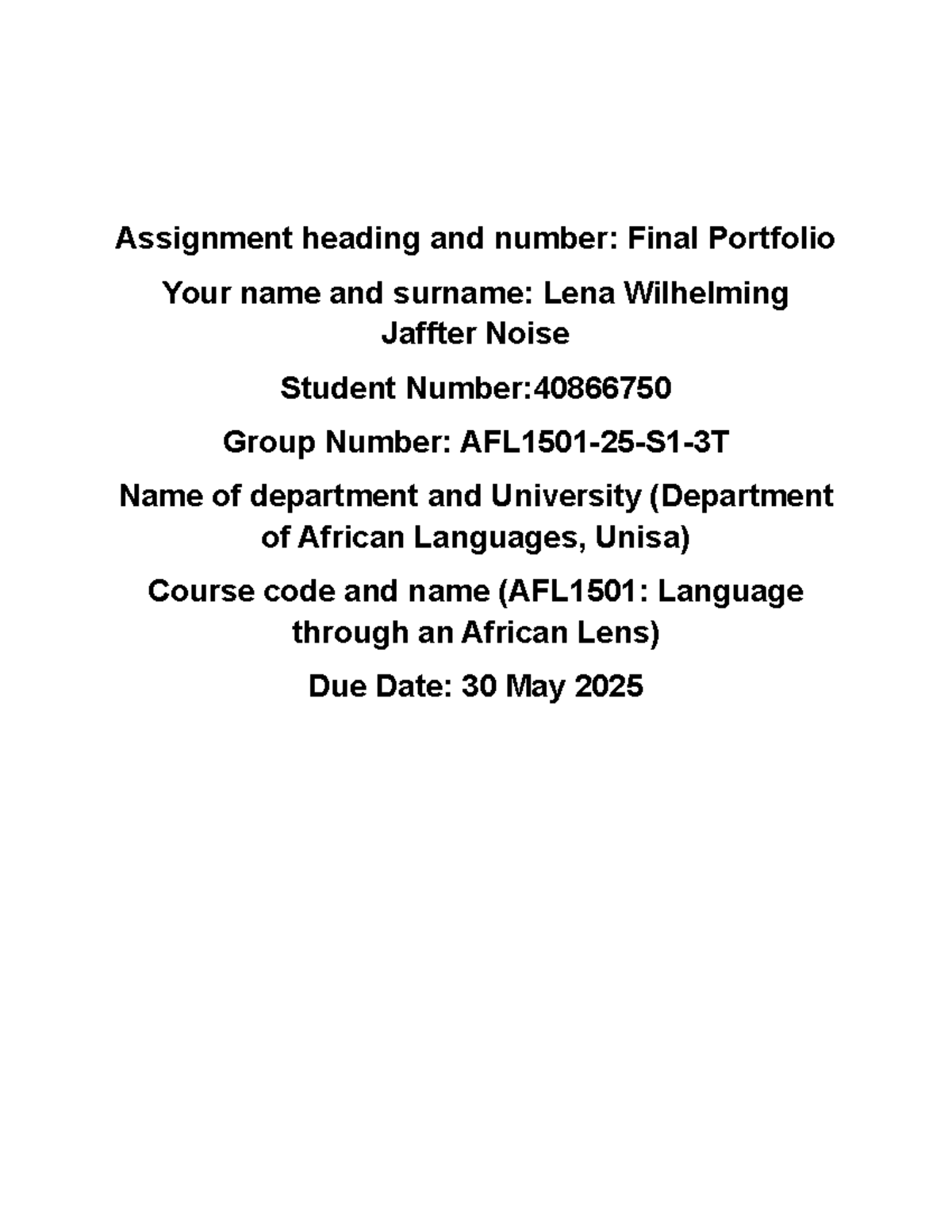 AFL1501: Final Portfolio on Ubuntu and Community Values - May 2025 ...
