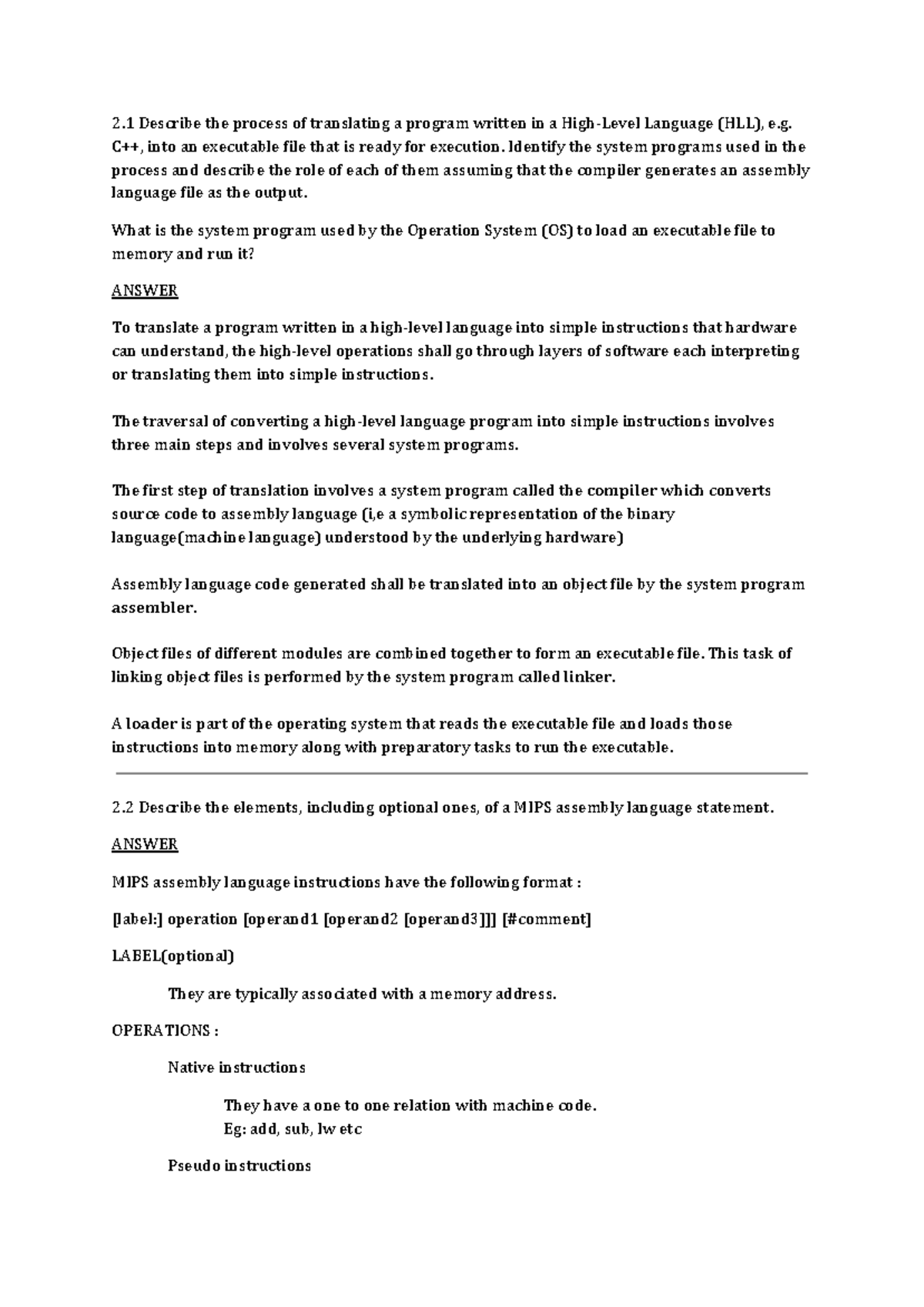 HW#1 - Translation of HLL to Executable: Compiler, Assembler & Loader ...