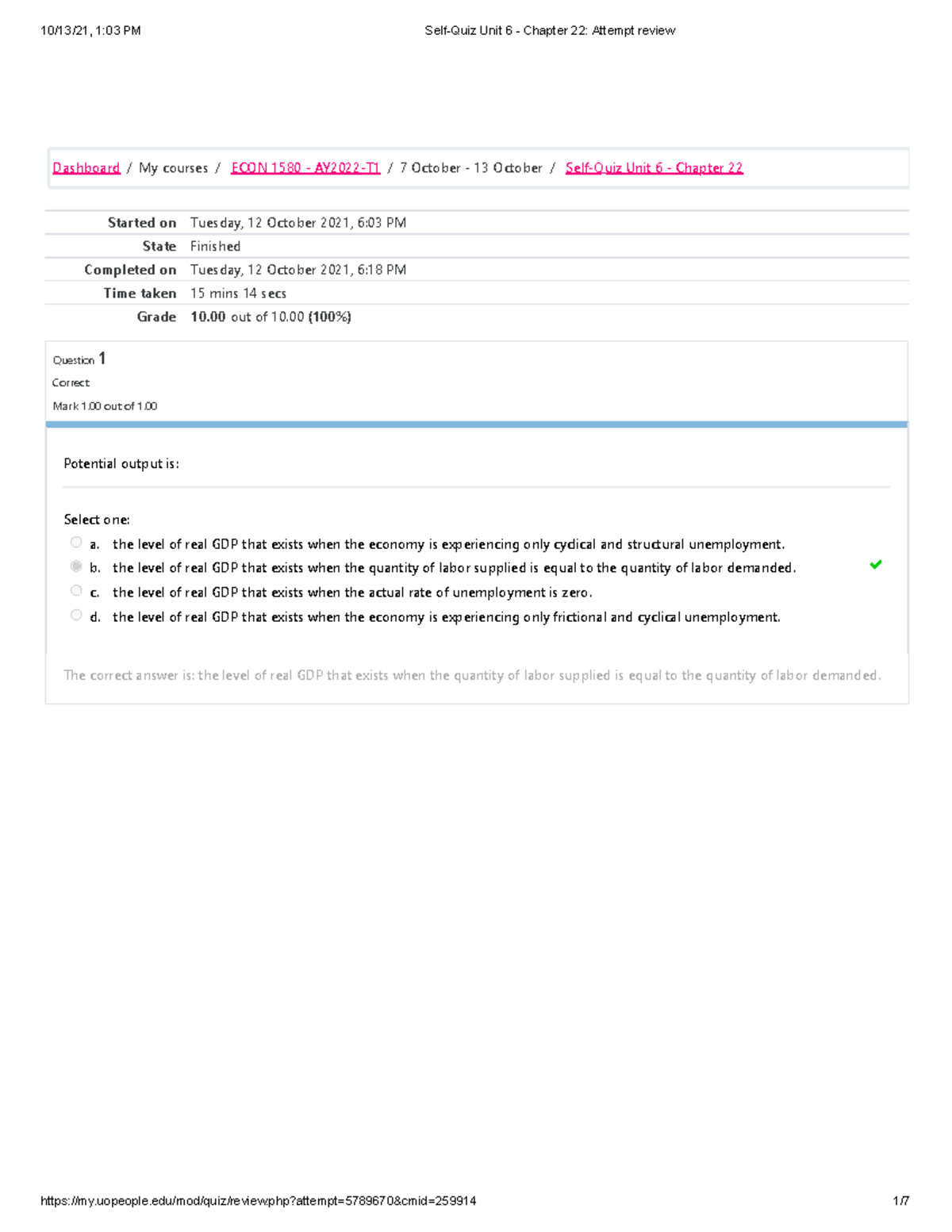 Self-Quiz Unit 6 - Chapter 22 Attempt review - Started on Tuesday, 12 ...