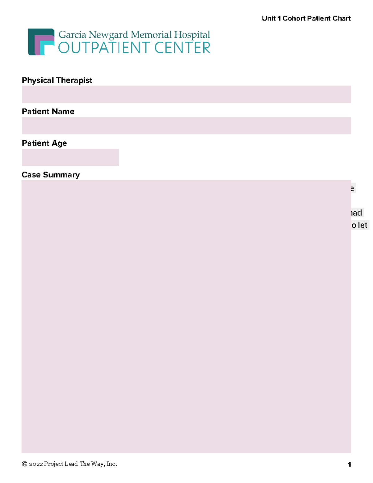HBS Unit1 Cohort Patient Chart: Musculoskeletal Case Summary & Goals ...