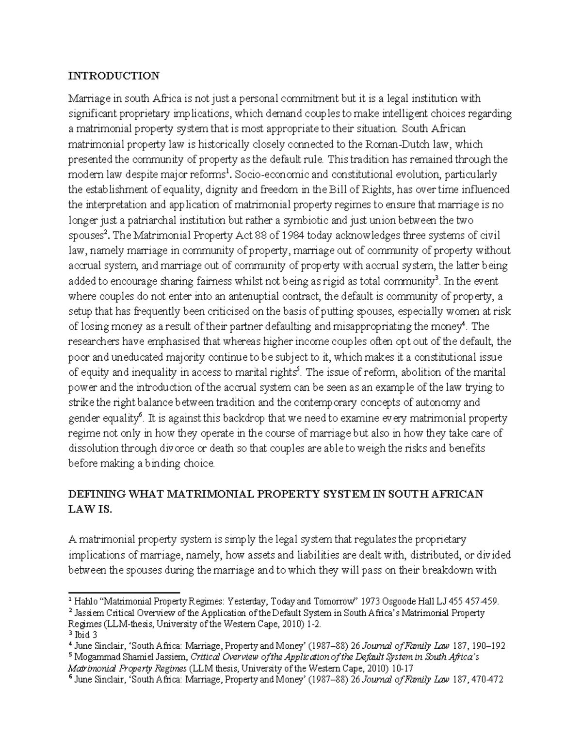LFM122E Assignment: Understanding Matrimonial Property Law in South ...