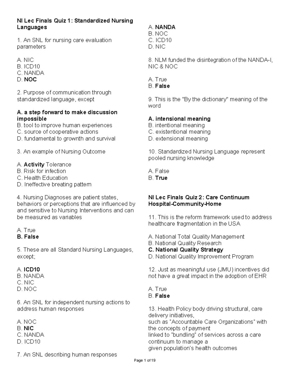 Nursing Informatics NI101 Finals Reviewer: Language & Quality Concepts ...