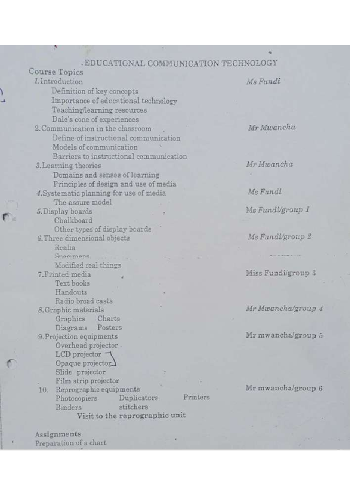 EDUCATIONAL COMMUNICATION TECHNOLOGY Course Topics Overview - Studocu