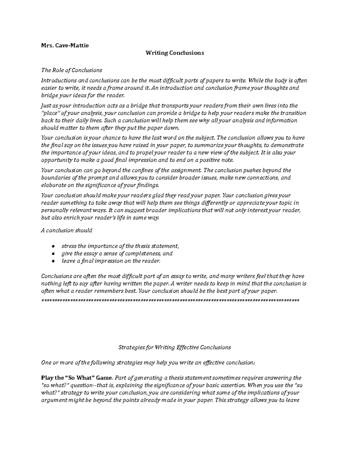 Effective Strategies for Writing Conclusions in MLA - Studocu