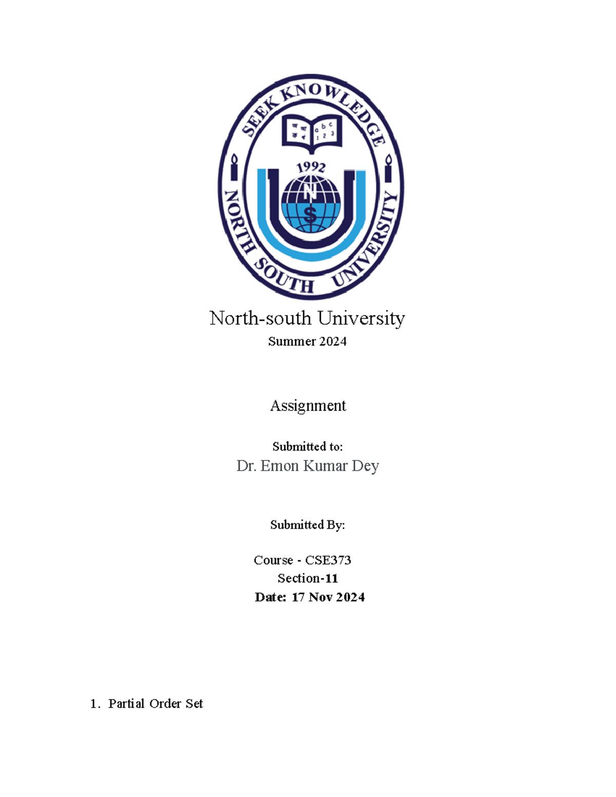 Cse 373 assignment 2 - Assignmenbt2 - North-south University Summer ...