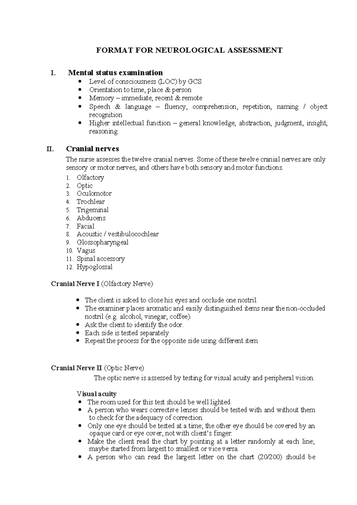 Comprehensive Neurological Assessment Guide for Nursing Students - Studocu