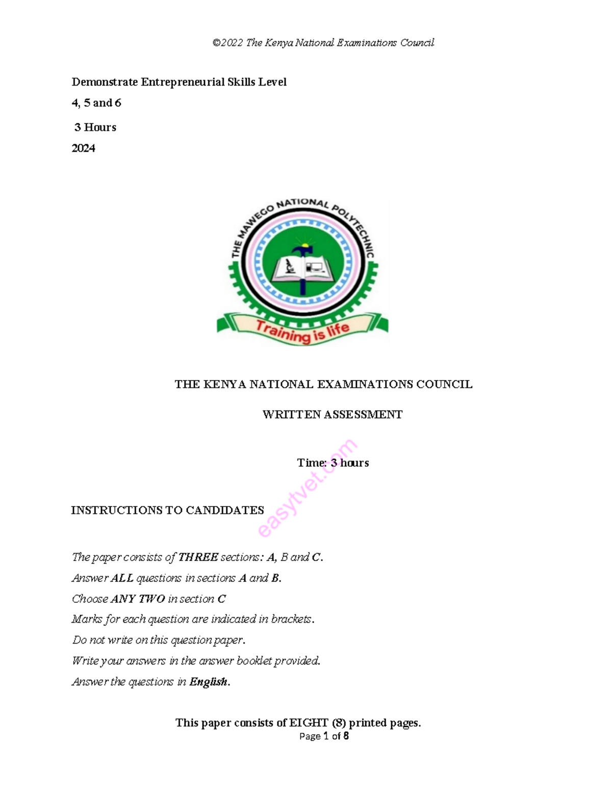 Entrepreneurial Skills Assessment 2024: Written Exam Paper - Studocu