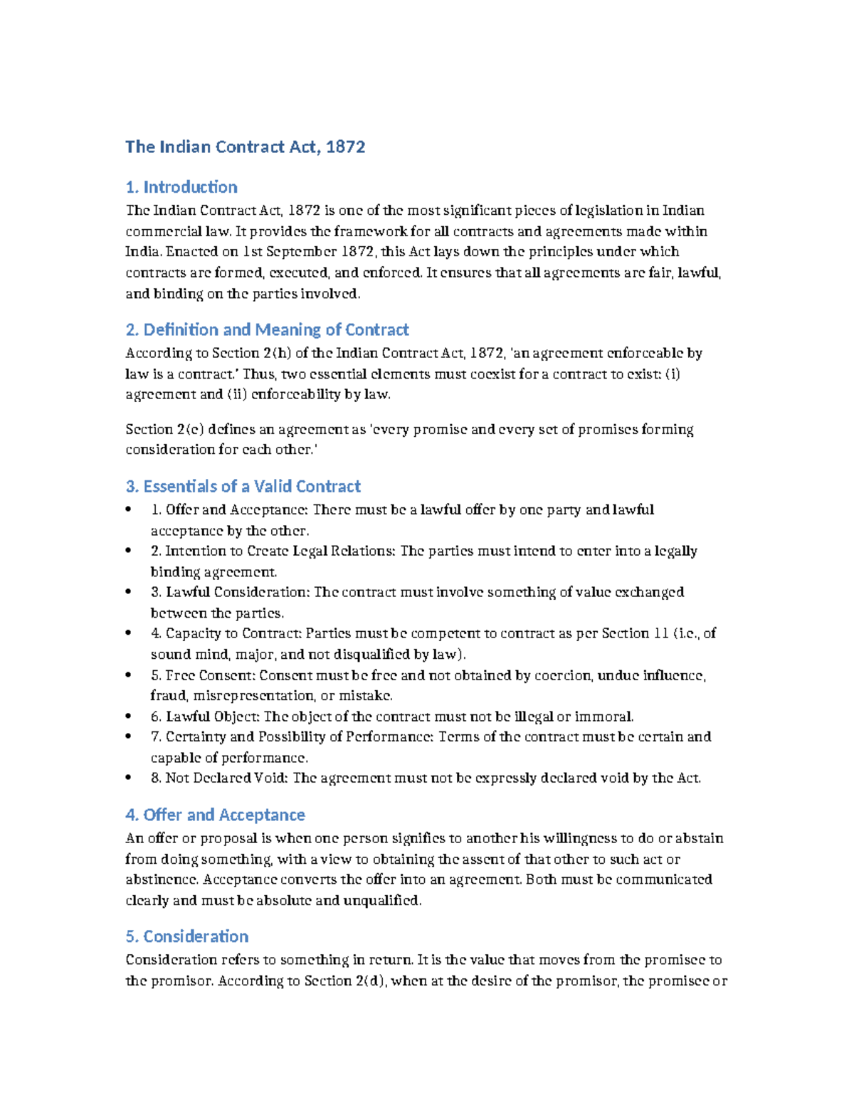Indian Contract Act, 1872: Key Principles and Case Laws - Studocu