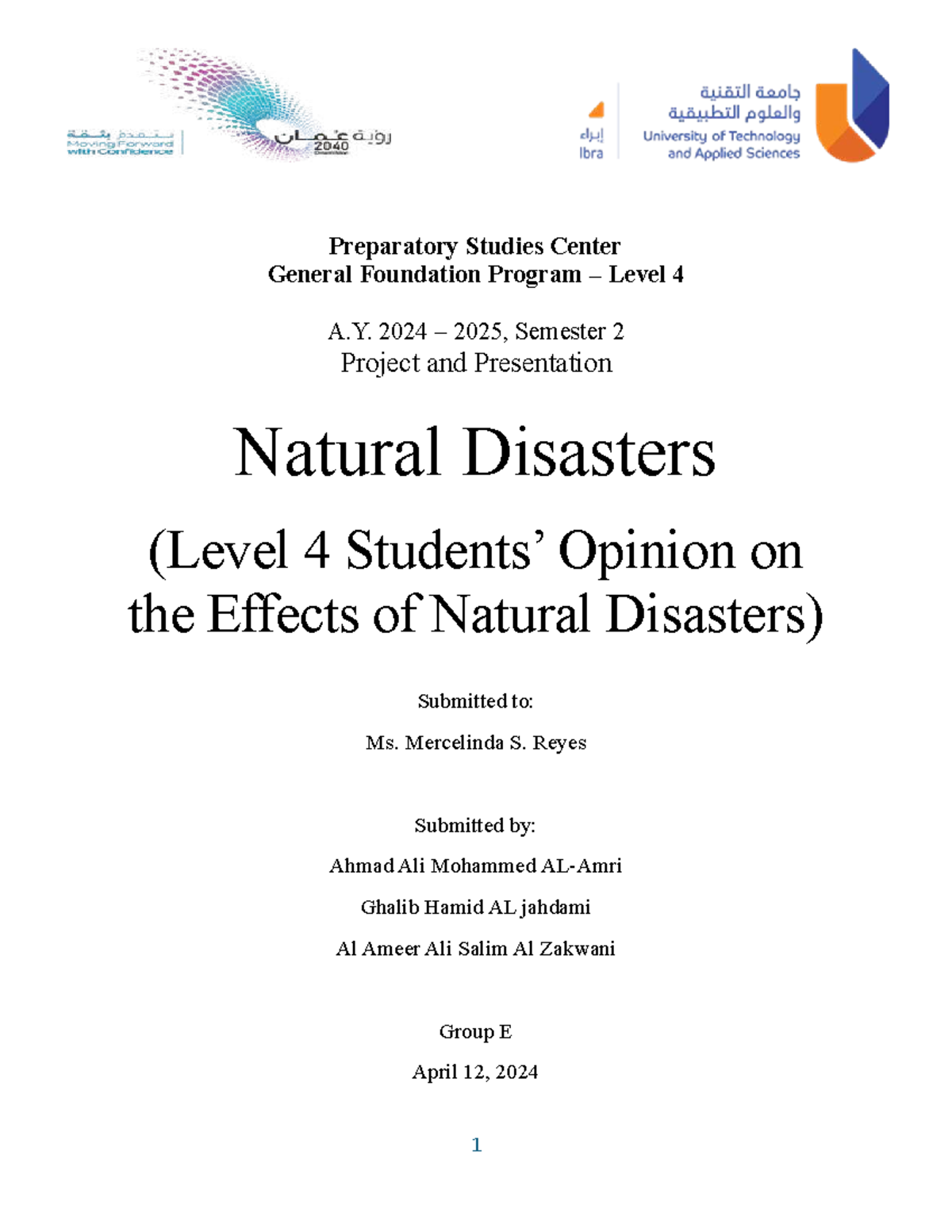 Level 4 Project: Effects of Natural Disasters - Group E Presentation ...