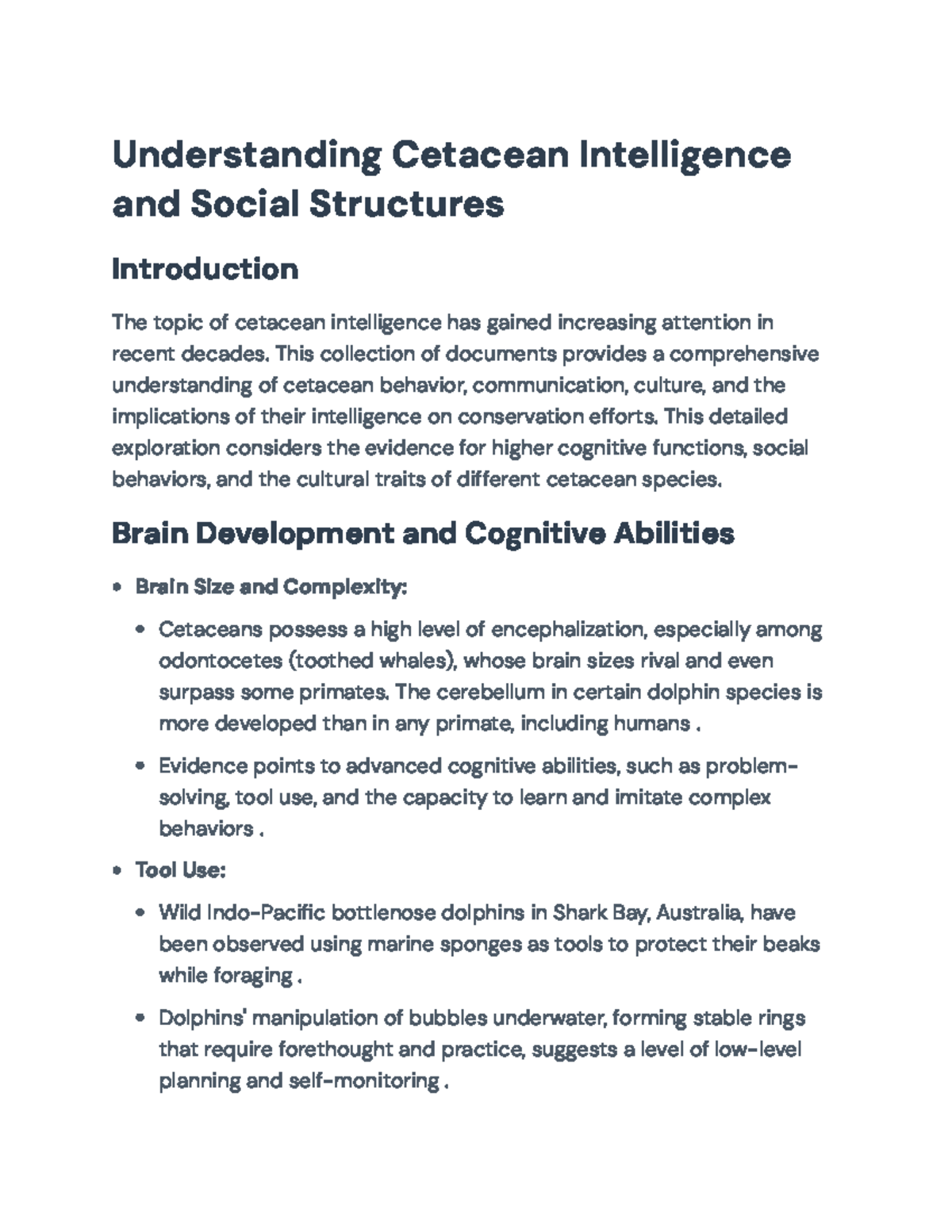Understanding Cetacean Intelligence and Social Structures in Marine ...