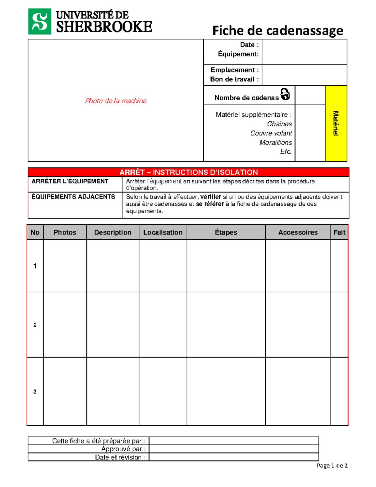 Fiche de Cadenassage: Guide Pratique et Instructions d'Isolation - Studocu
