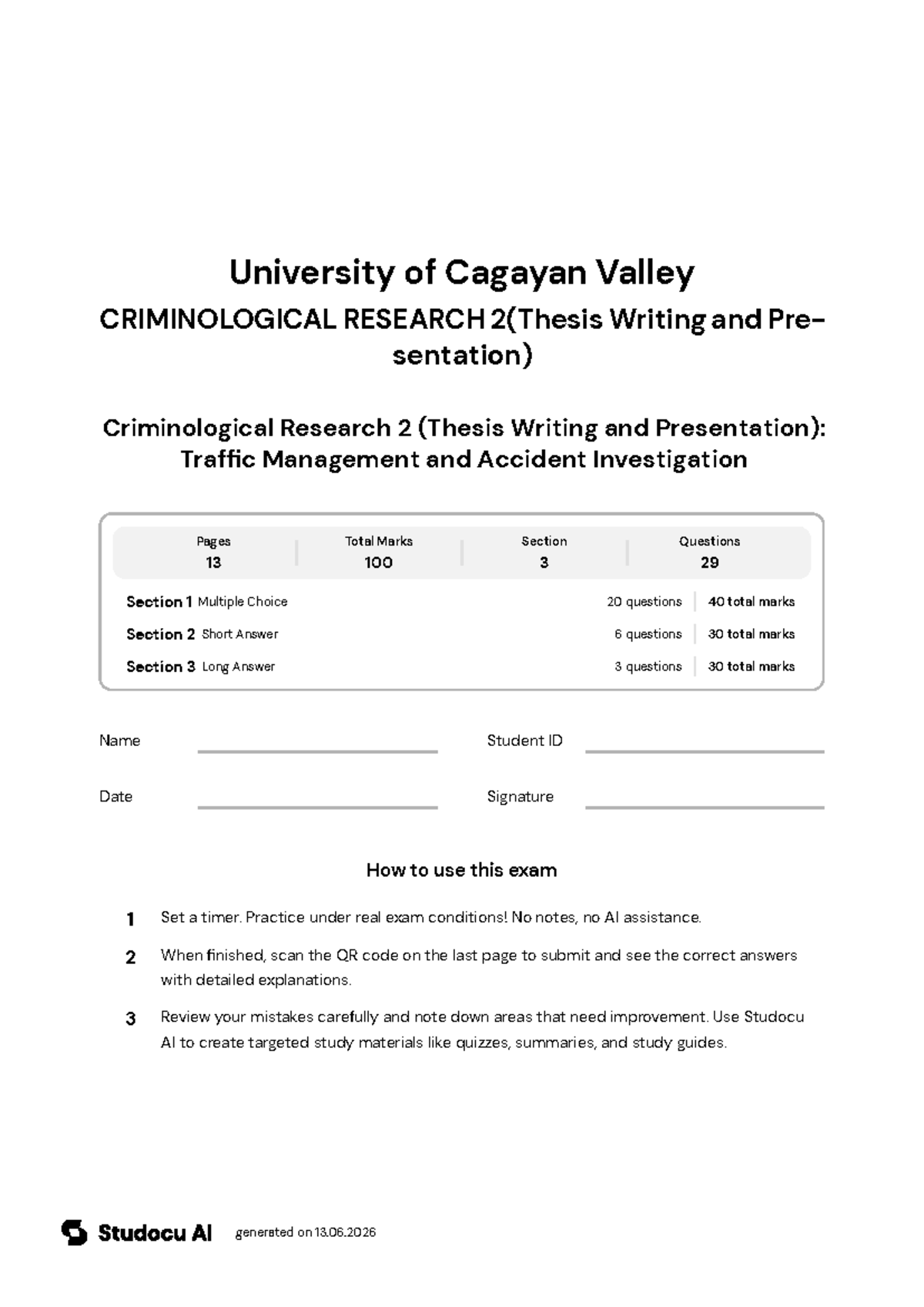 Criminological Research 2: Traffic Management & Accident Investigation ...
