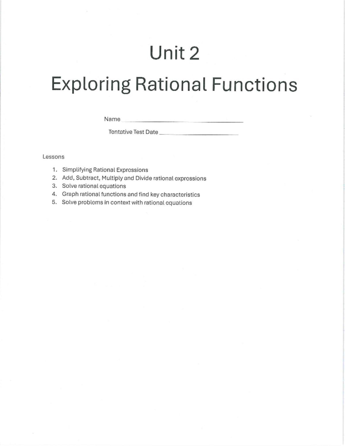 Unit 2: Exploring Rational Functions - Key Concepts and Practices - Studocu