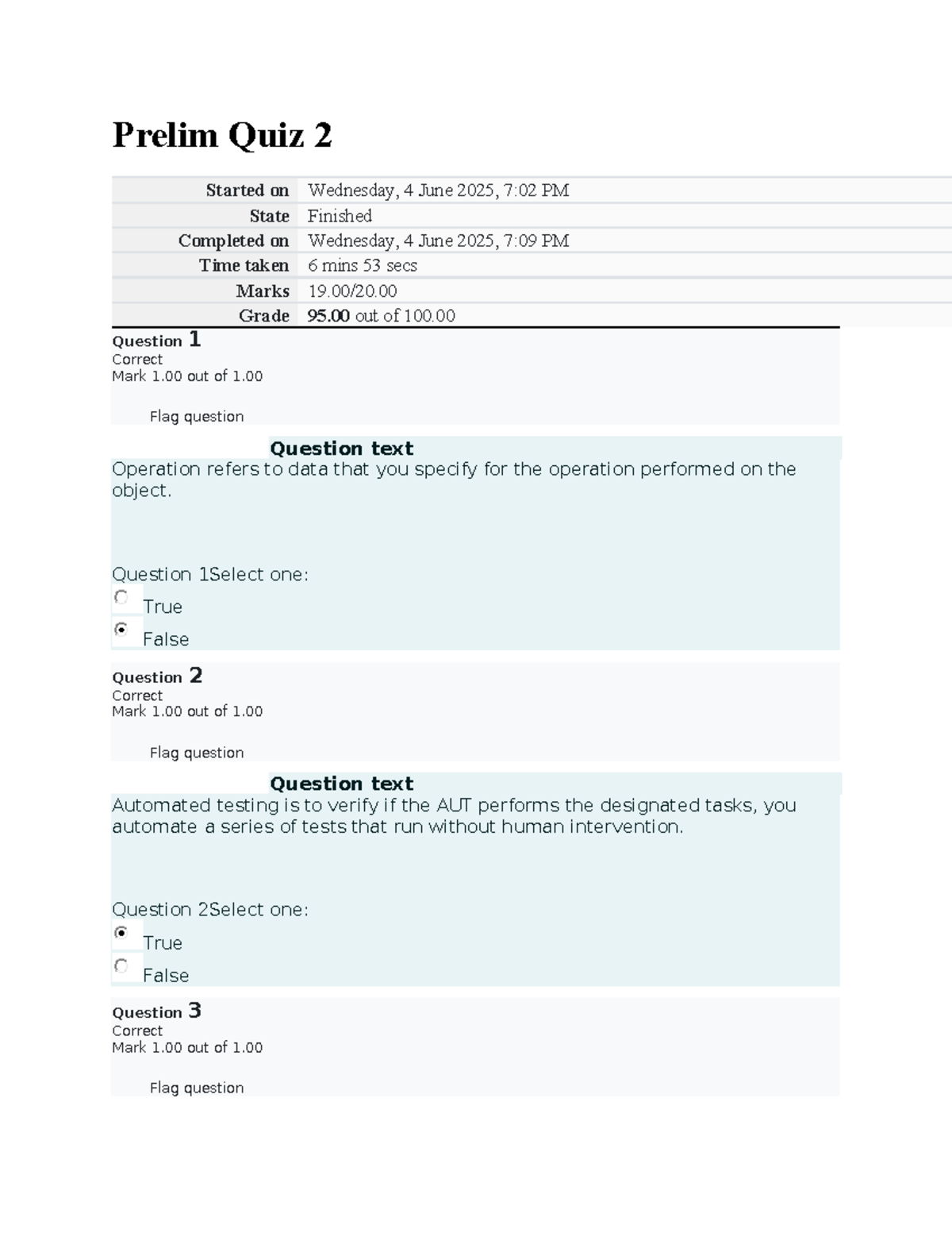 Unified Functional Testing Prelim Quiz 2 Results And Analysis Studocu