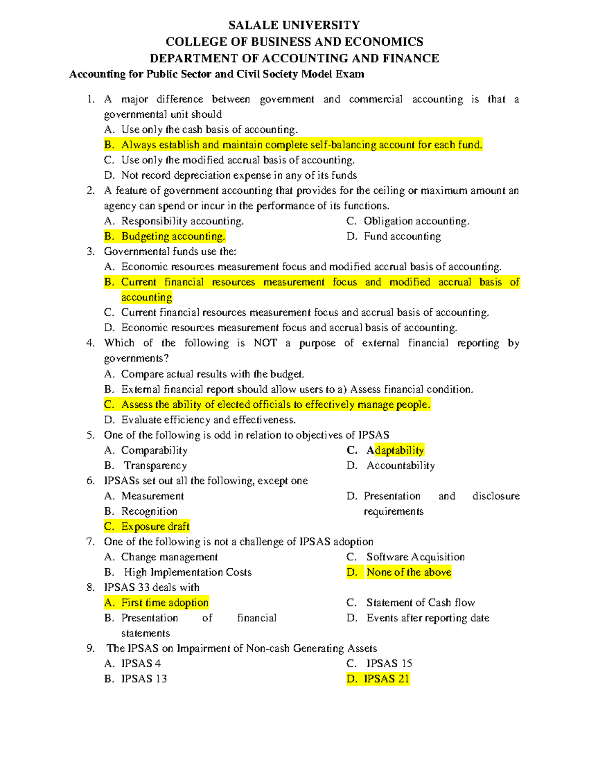 721172319 Accounting for Public Sector and Civil Society Model Exam 1 ...