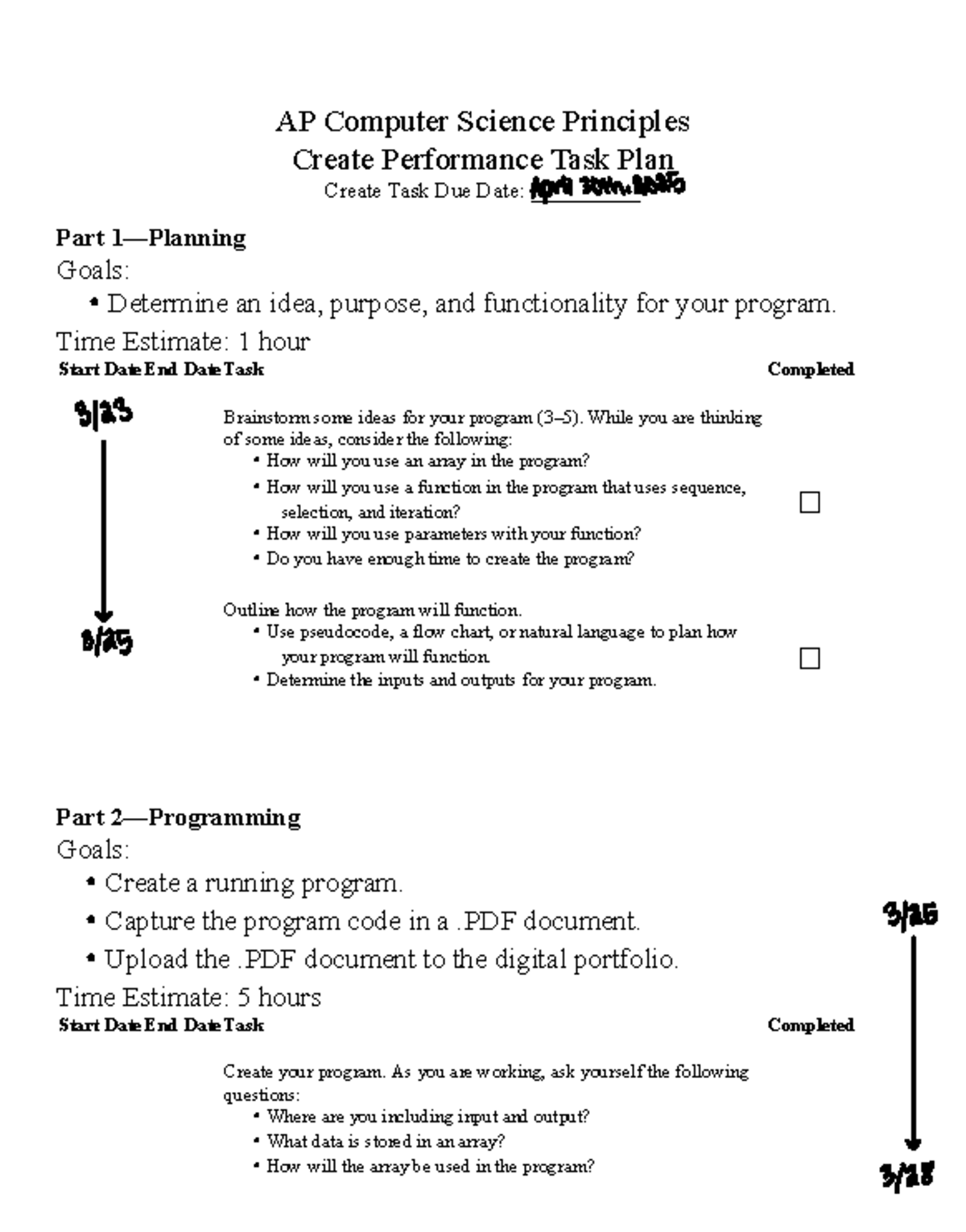 AP Computer Science Principles: Create Performance Task Plan - Studocu