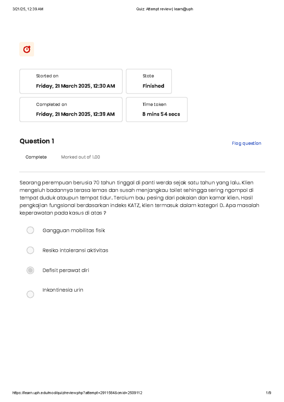 Quiz Gerontik (12:39 AM): Review & Nursing Care Scenarios - Studocu