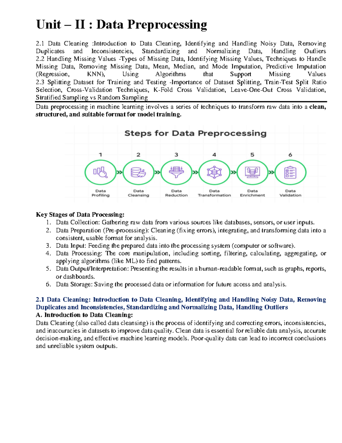 Unit II: Data Preprocessing Techniques for Machine Learning (MAL) - Studocu