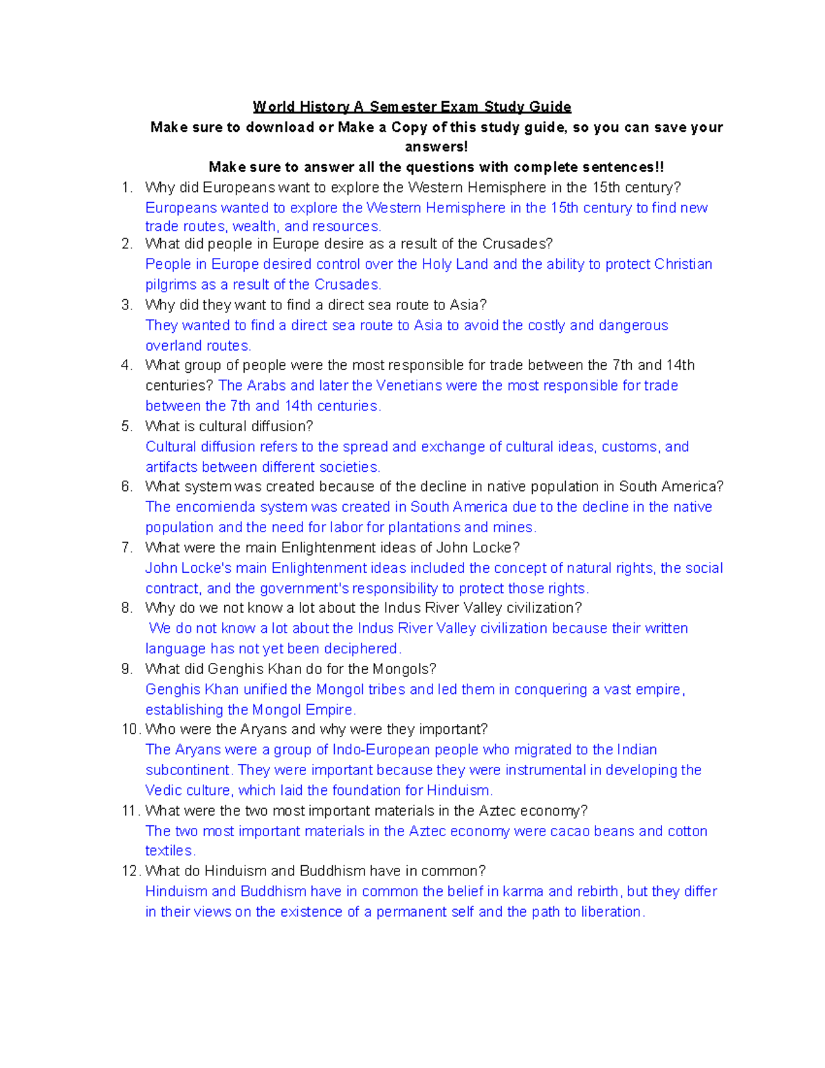 World History A Unit 9 Semester Exam Study Guide - Studocu