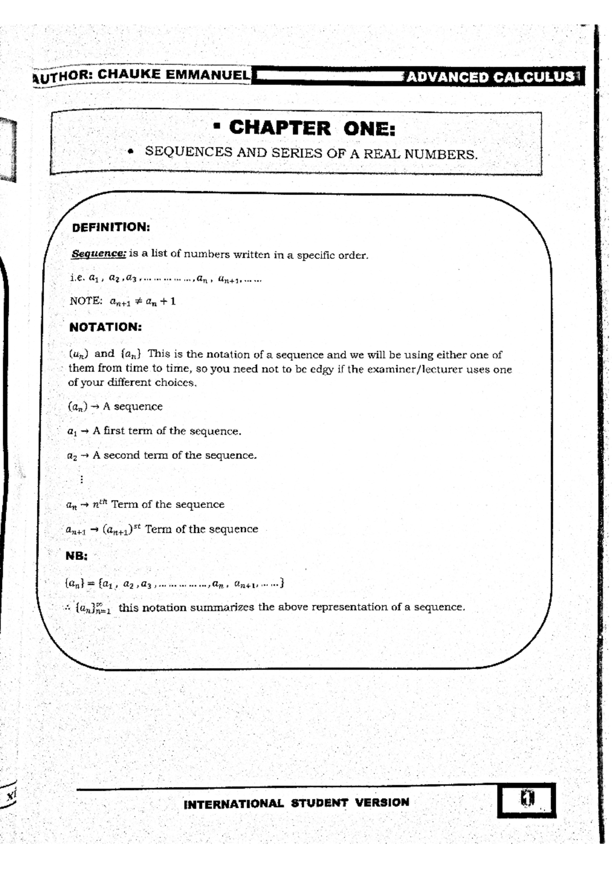 Advanced Calculus-1: Chapter 1 - Sequences and Series Overview - Studocu