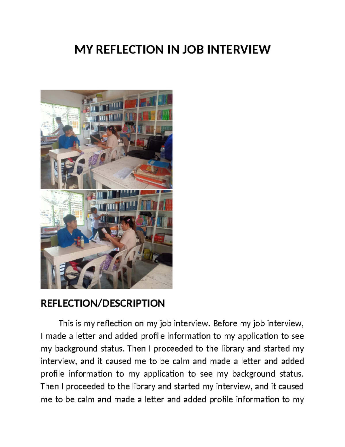 Job Interview Reflection: Insights and Experiences - Studocu