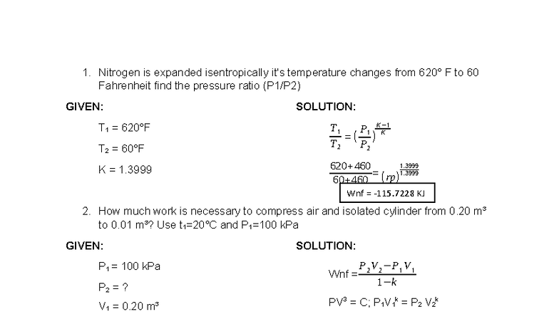 Isentropic Processes and Work Calculations in Thermodynamics (ENGR 101 ...