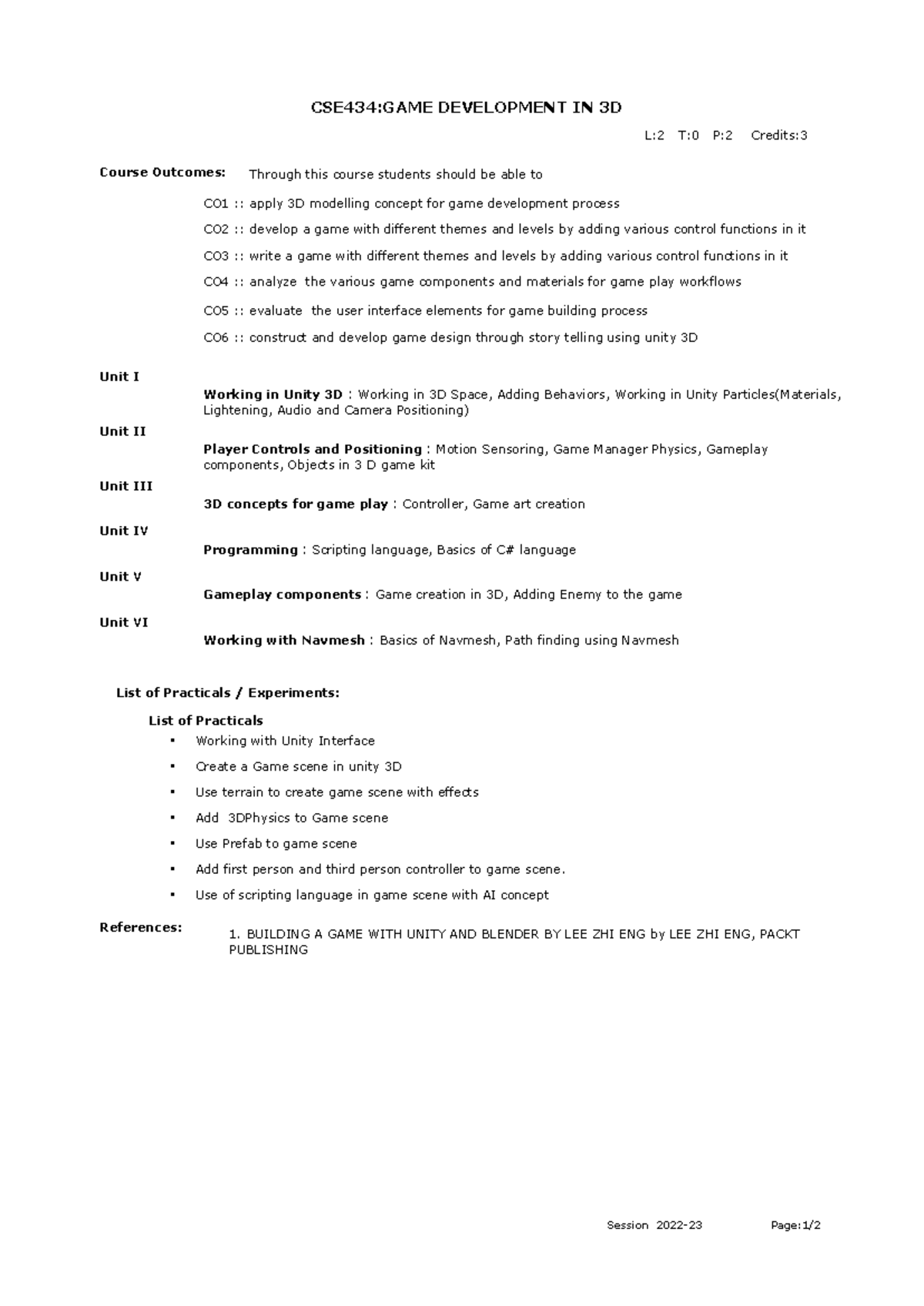 CSE434: Tentative Game Development in 3D Course Overview - Studocu