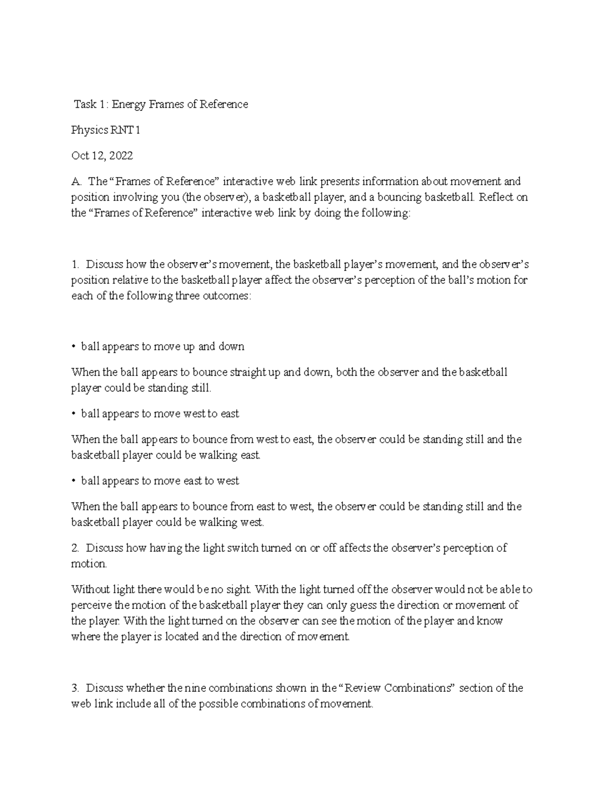 Energy Frames of Reference in Physics: Task 1 Reflection RNT - Studocu