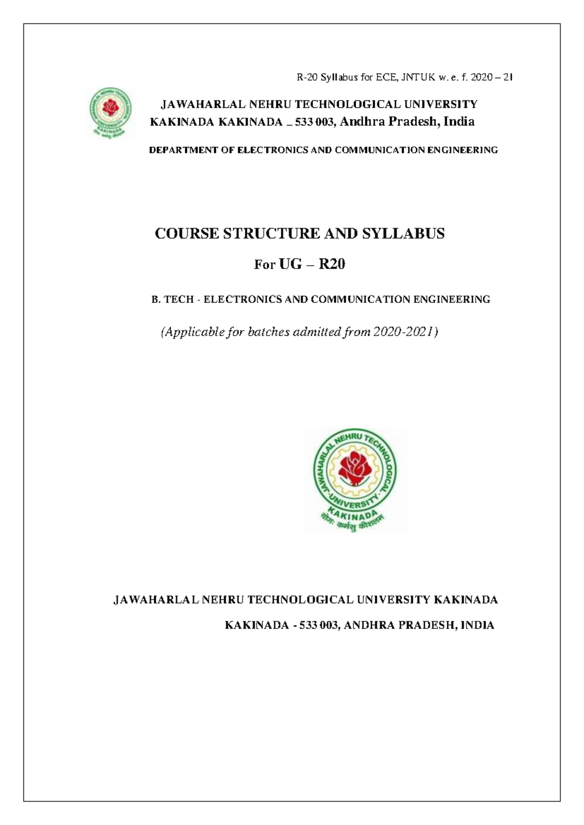 Syllabus for ECE (R20) - JNTUK 2020-21: Course Structure & Details ...