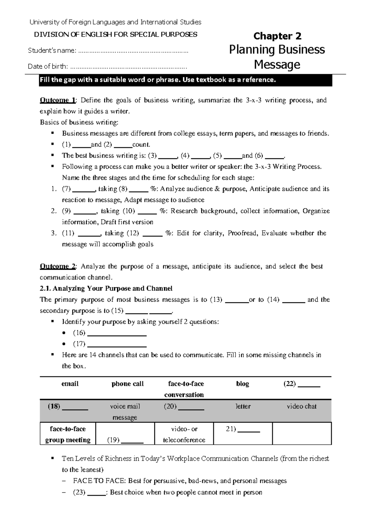Lecture Notes 02: Business Writing Techniques and Communication ...