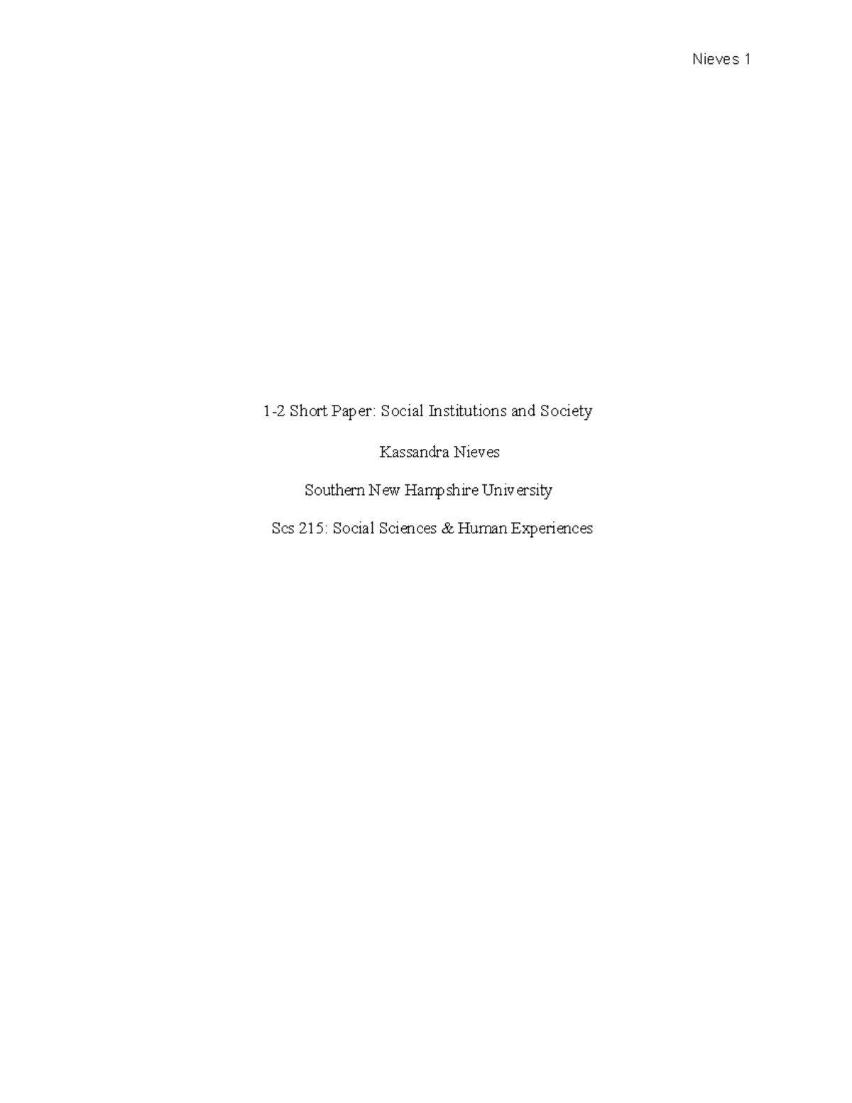 SCS 215: Short Paper on Social Institutions and Society - Studocu