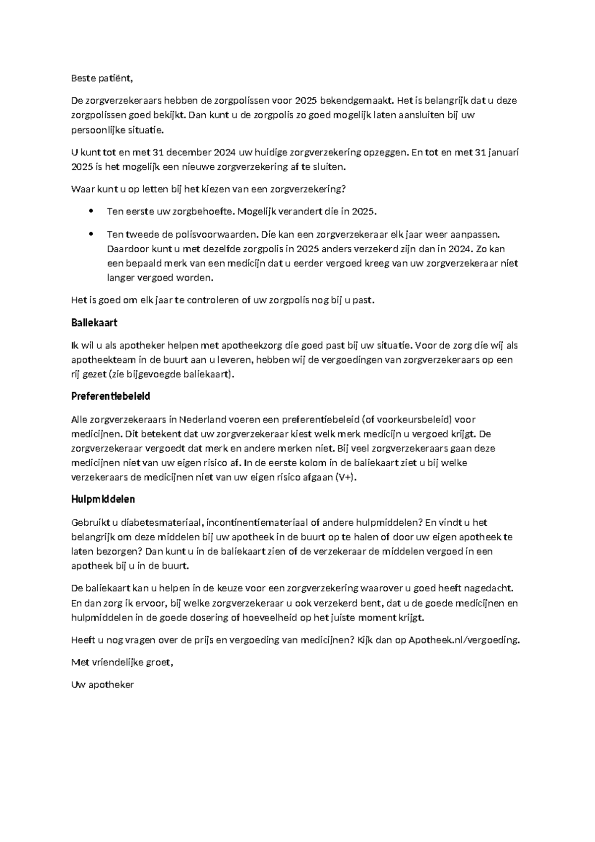 Zorgpolissen en Vergoedingen Apotheekzorg 2025 - Informatie voor ...