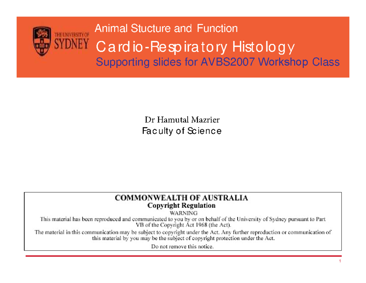 AVBS2007 Workshop Slides: Animal Structure & Function - Studocu