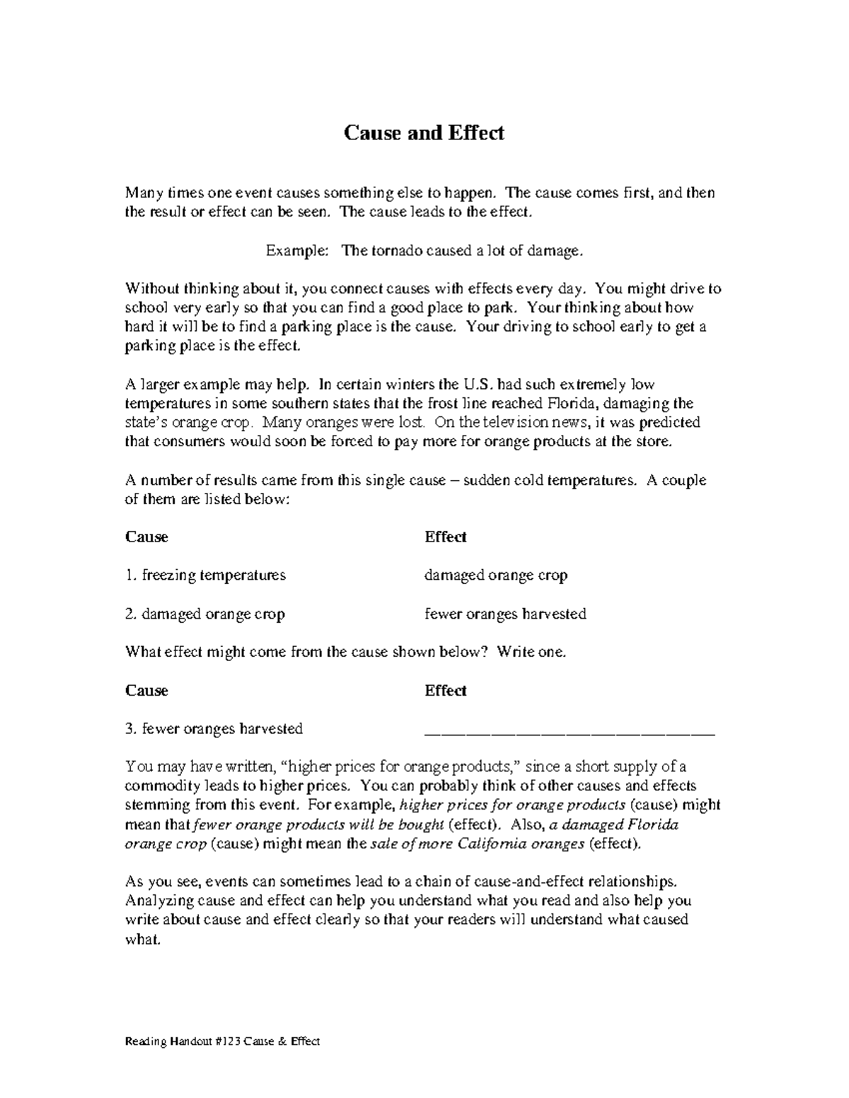 123-Cause Effect-C - Cause and Effect Essay - Cause and Effect Many ...