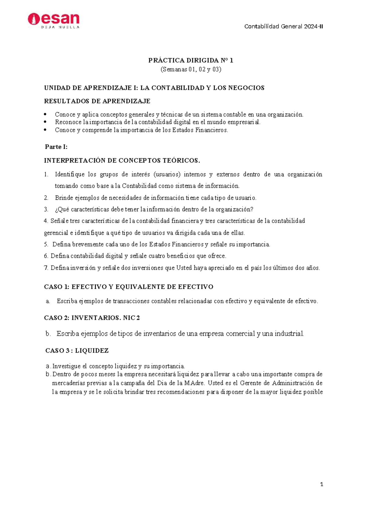 Contabilidad General: Práctica Dirigida 1 - Ejercicios de Ecuación ...