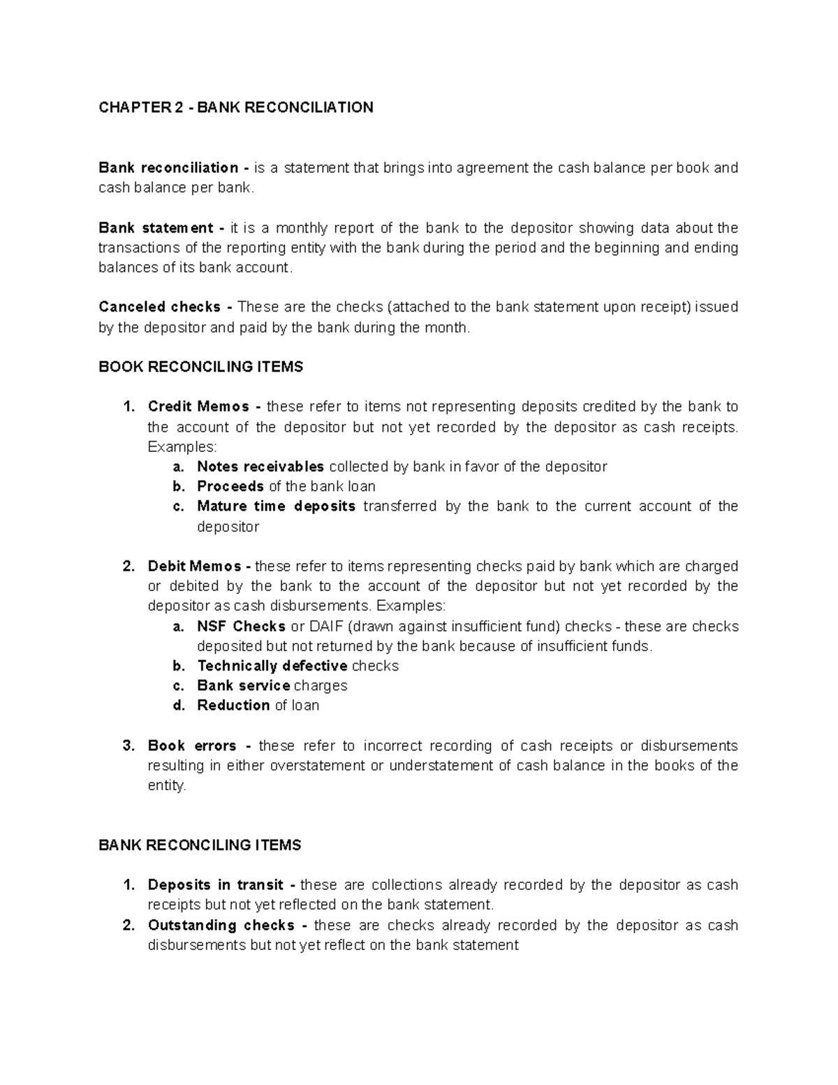 BANK Reconciliation Notes - Chapter 2 Summary - Studocu