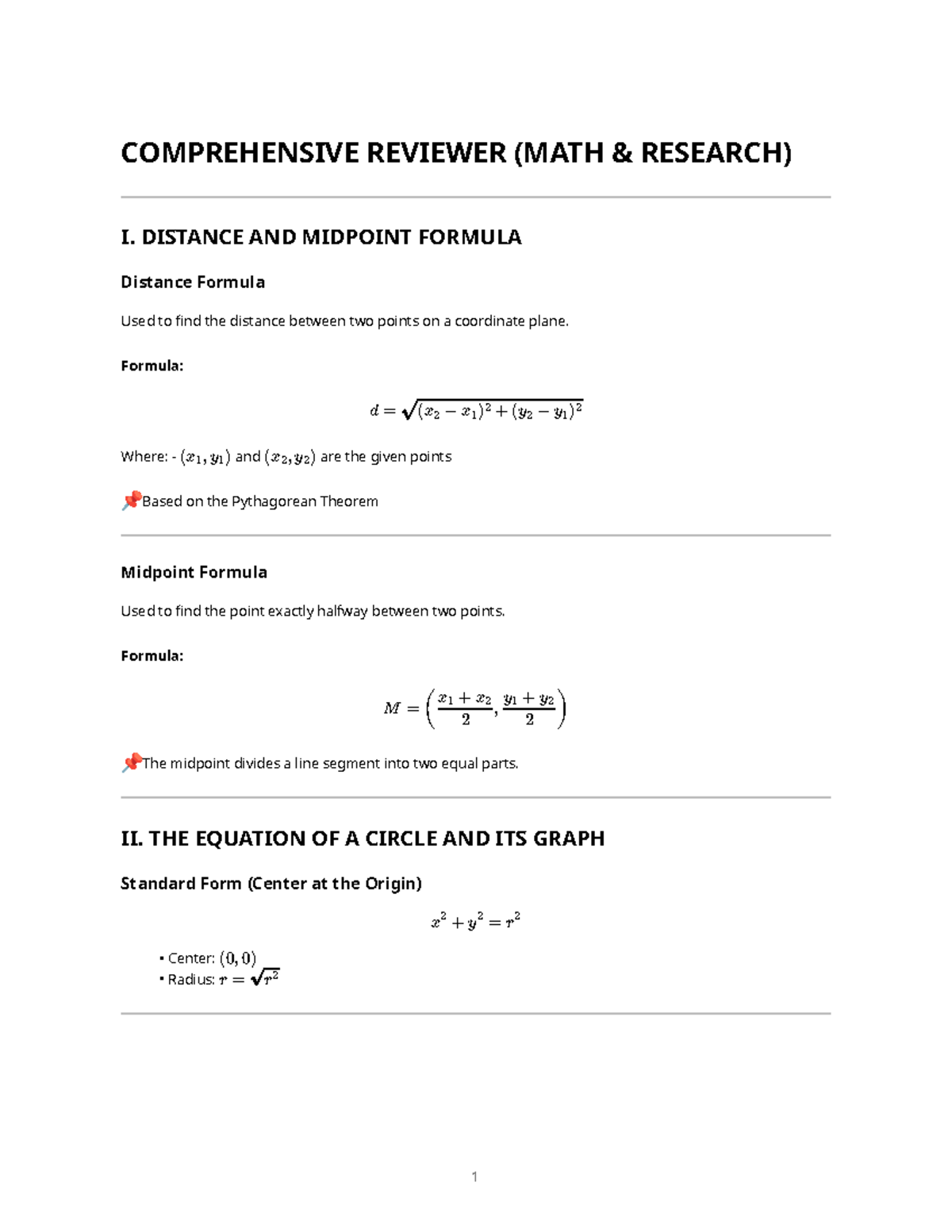 MATH 101: Comprehensive Distance & Research Methods Reviewer - Studocu