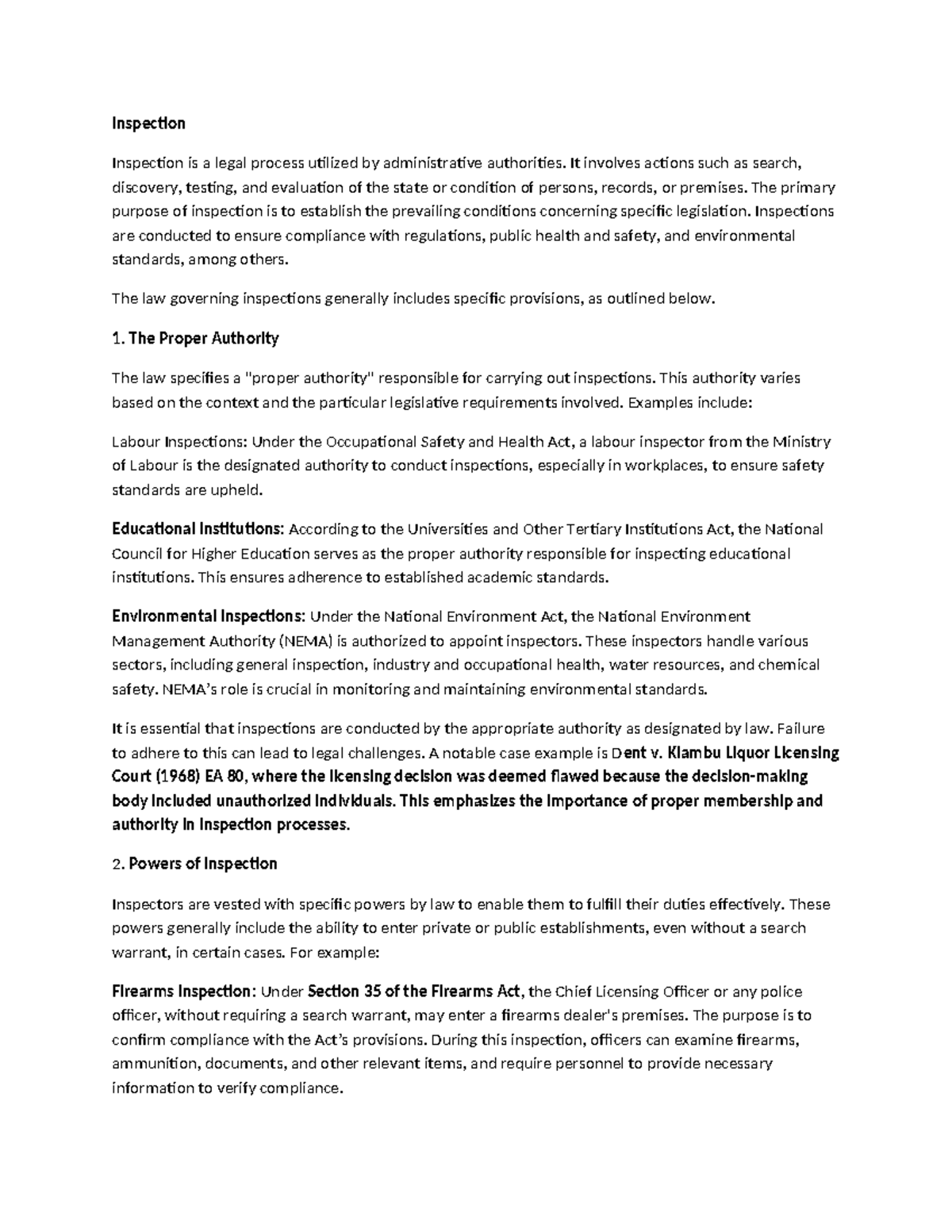 Statutory Inspections: Legal Framework and Procedural Guidelines - Studocu