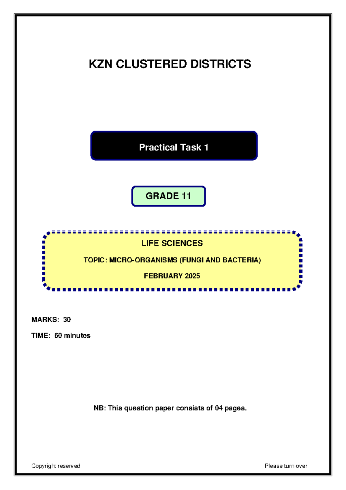 KZN CLUSTERED DISTRICTS GRADE 11 LIFE SCIENCES PRACTICAL TASK 1: FUNGI ...
