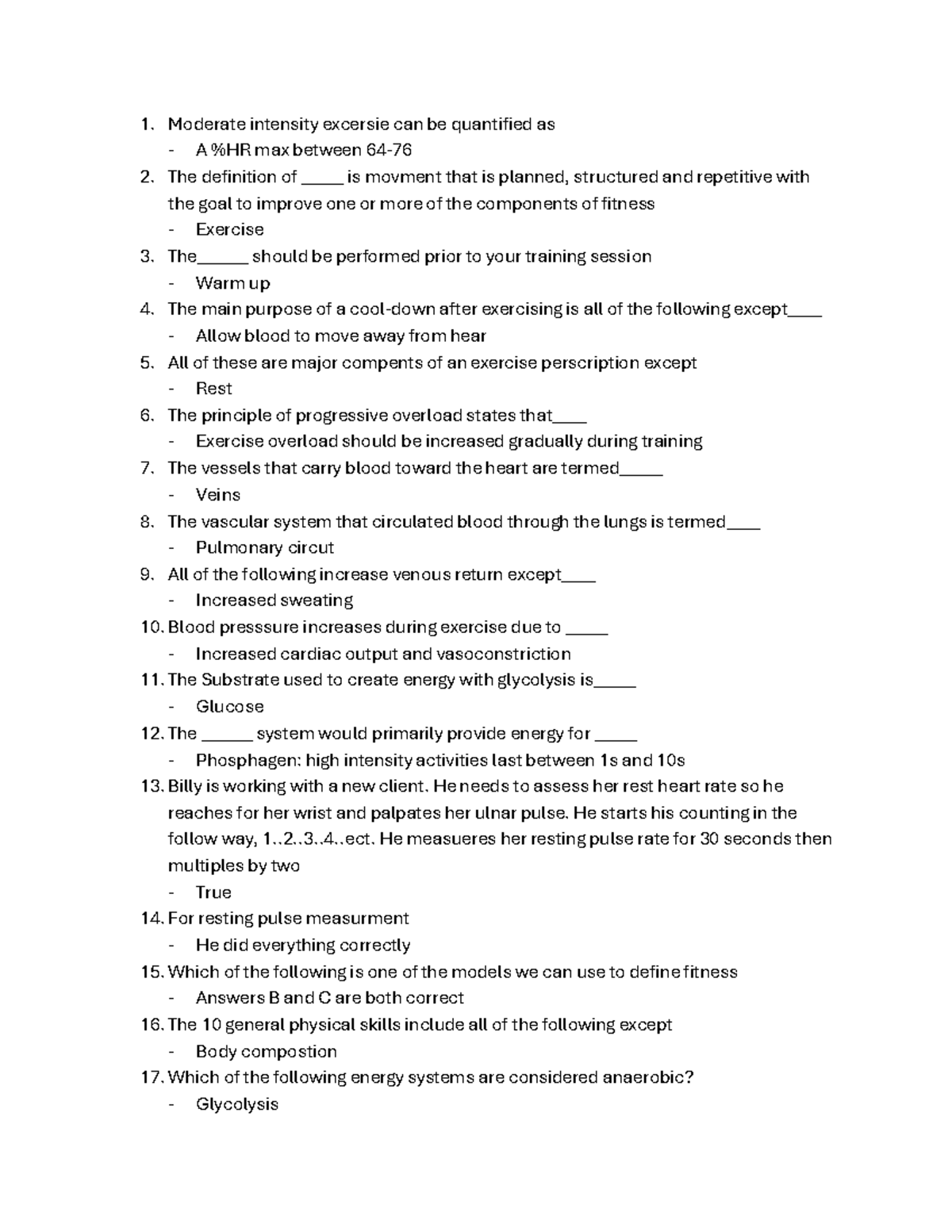 Exercise Physiology Quiz (EXPH 101): Key Concepts & Assessment ...
