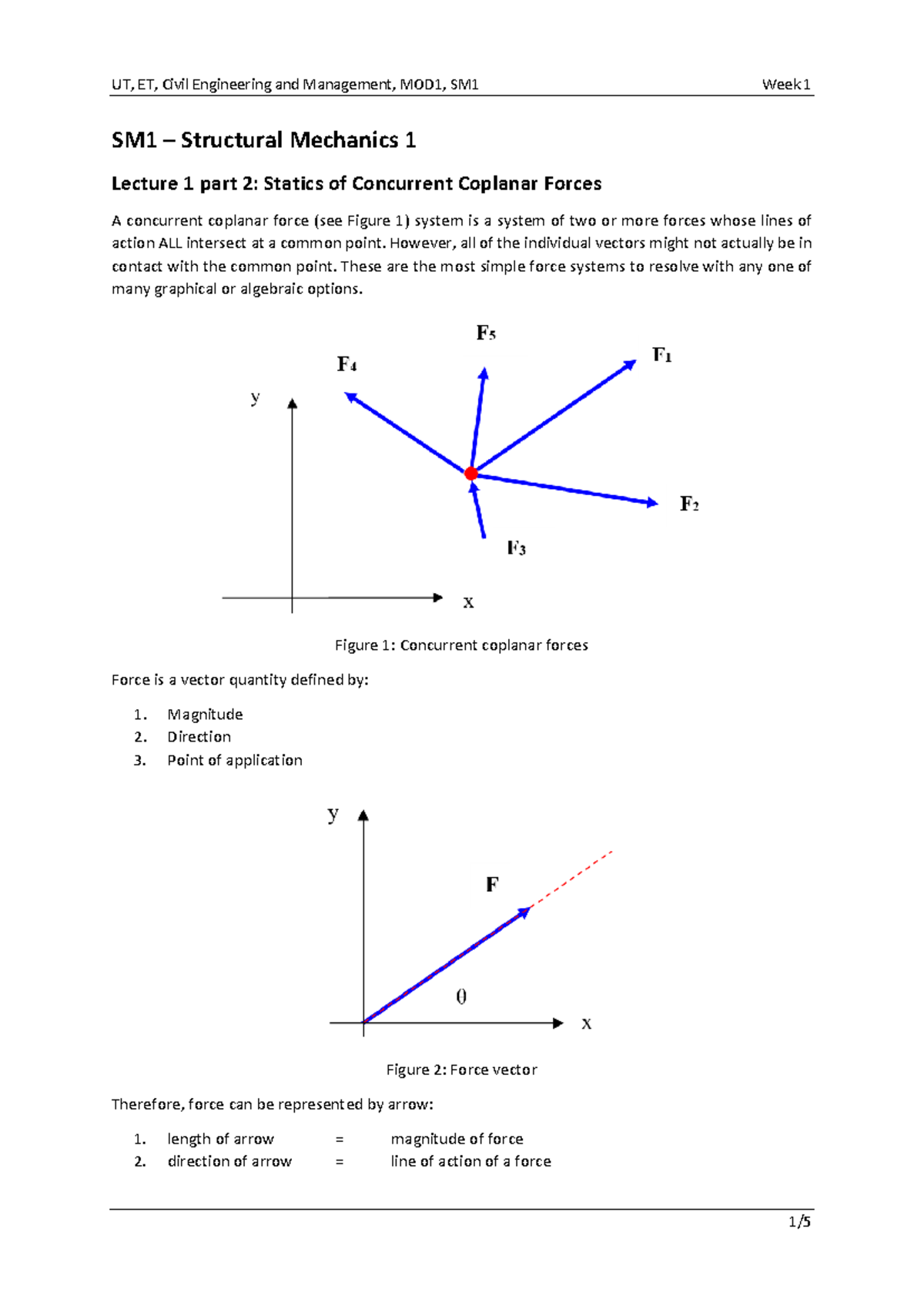 UT, ET, Civil Engineering and Management, MOD1, SM1 Week 1: Statics of ...