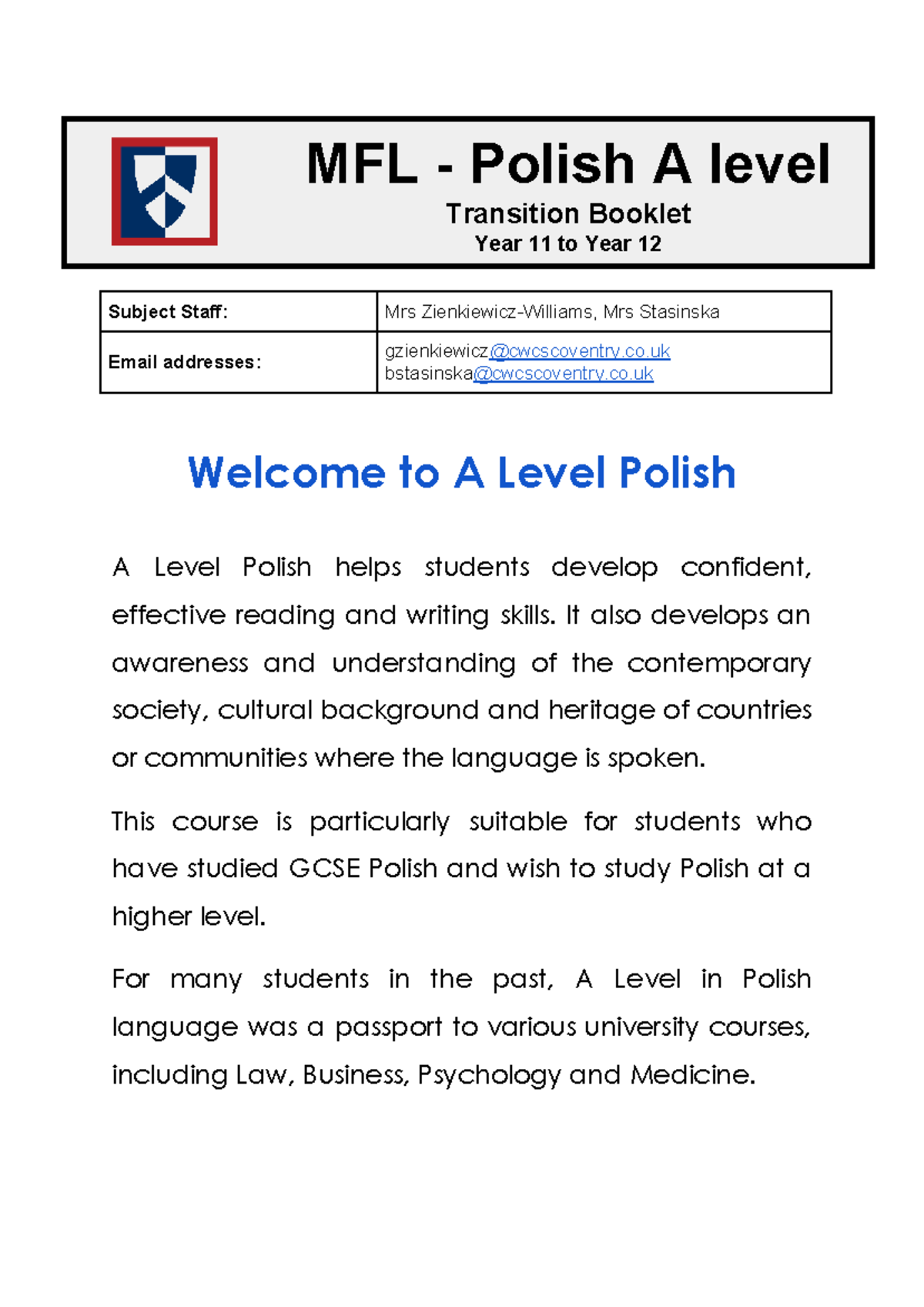 Polish A Level Transition Booklet - MFL - Polish A level Transition ...
